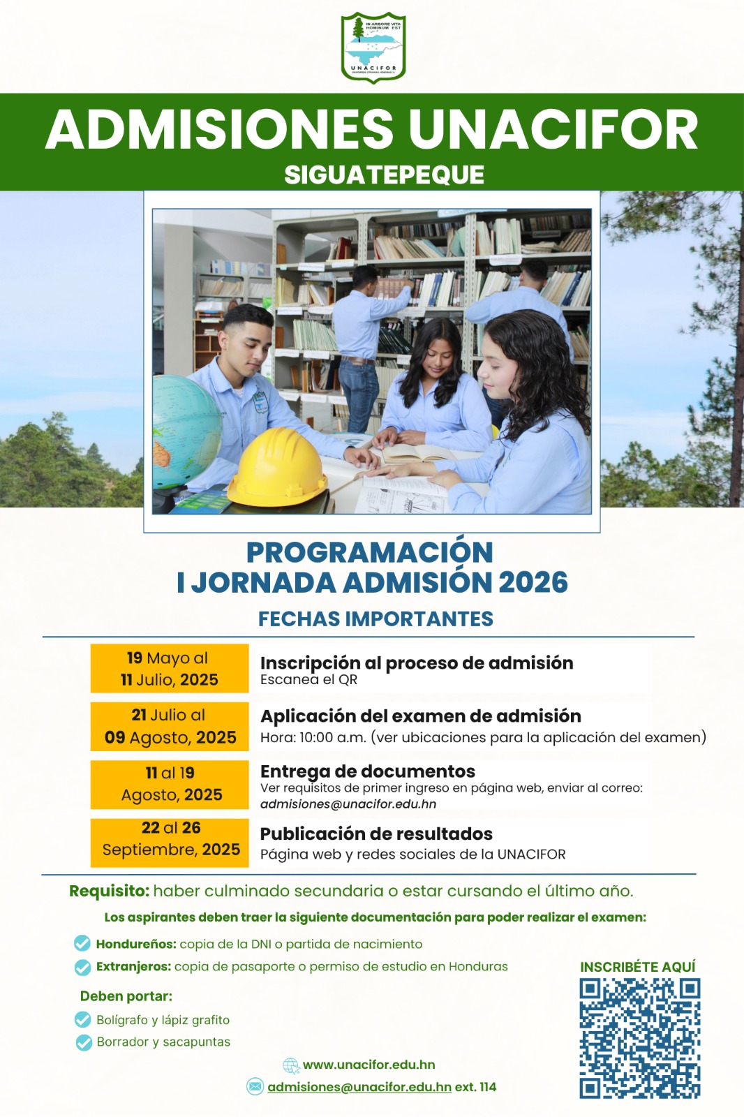 Fechas del examen de admisión - UNACIFOR
